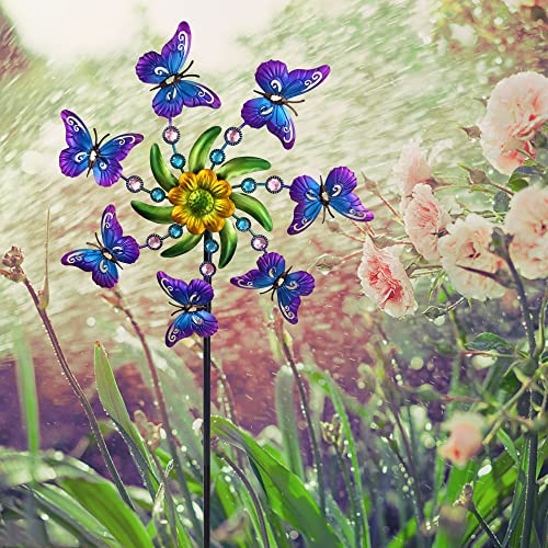COOZZYHOUR 39" Butterfly Wind Spinner Stake for Yard and Garden ,Outdoor Metal Windmill,Single Direction Wind Sculptures, Kinetic Windmills Catchers for Garden Decorations.