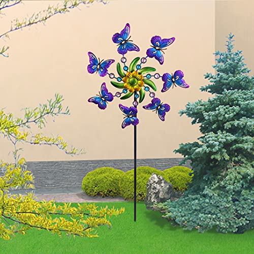 COOZZYHOUR 39" Butterfly Wind Spinner Stake for Yard and Garden ,Outdoor Metal Windmill,Single Direction Wind Sculptures, Kinetic Windmills Catchers for Garden Decorations.