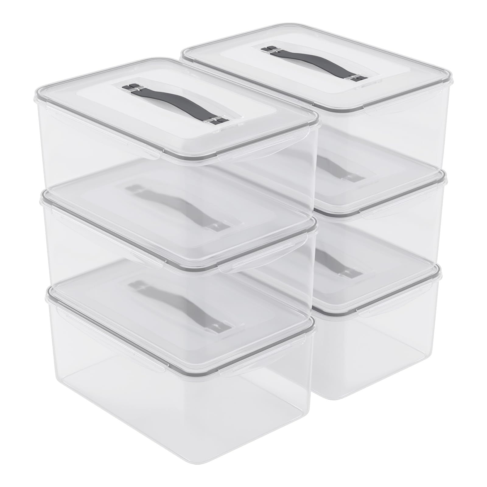 Julyeen 6 Packs Large Plastic Airtight Rectangular Food Storage Container, 15L/33 Lbs, Kitchen Pantry Dry Food Cat/Dog Food Storage Containers Set, Proof Dough Containers, Bread Box