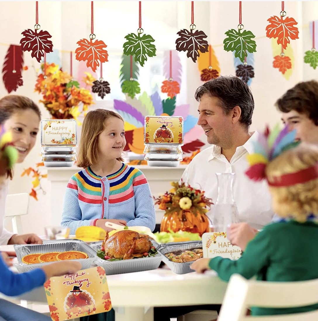 Decodinli 36 pcs Thanksgiving Leftover Containers with Lids, Thanksgiving Aluminum Food Containers, Fall themed Disposable Food Containers, Thanksgiving Tin Foil Containers for Leftovers, Treats
