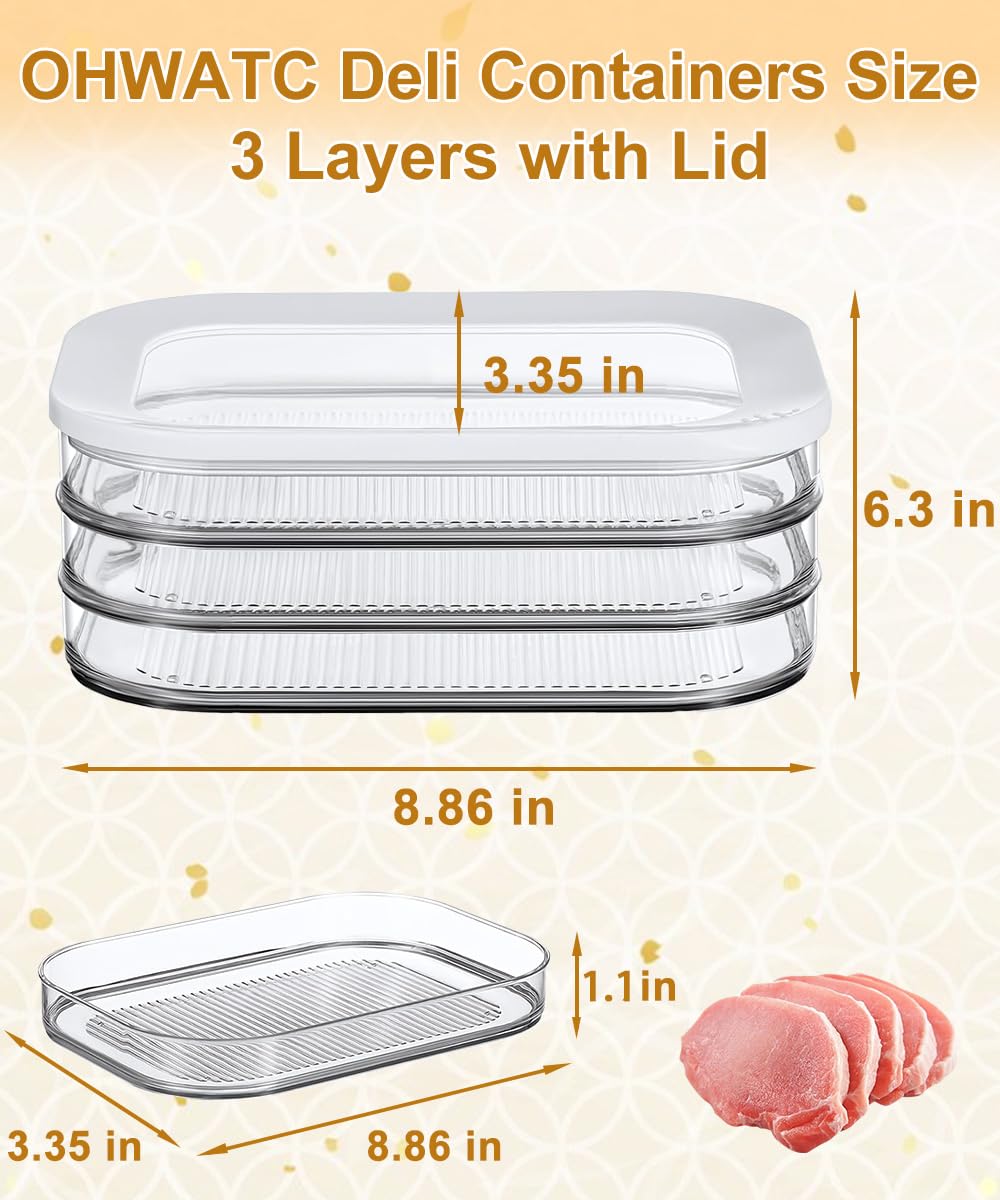 OHWATC Deli Meat Container for Fridge Airtight Lunch Meat Storage Boxes For Refrigerator Bacon Stackable Food Storage Boxes With Lid Meal Prep Containers For Cold Cuts BPA-Free (1 Lid, 1Pcs)
