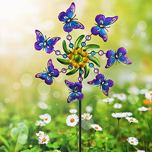 COOZZYHOUR 39" Butterfly Wind Spinner Stake for Yard and Garden ,Outdoor Metal Windmill,Single Direction Wind Sculptures, Kinetic Windmills Catchers for Garden Decorations.