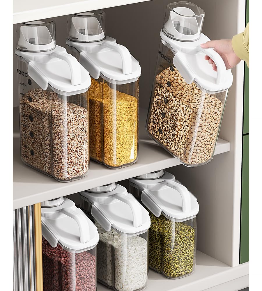 Livaprul Rice container storage tank, kitchen storage container, sealed food storage, sealed design measuring cup. With pouring port, suitable for oatmeal, grains, rice, flour (blue, 1600ML)
