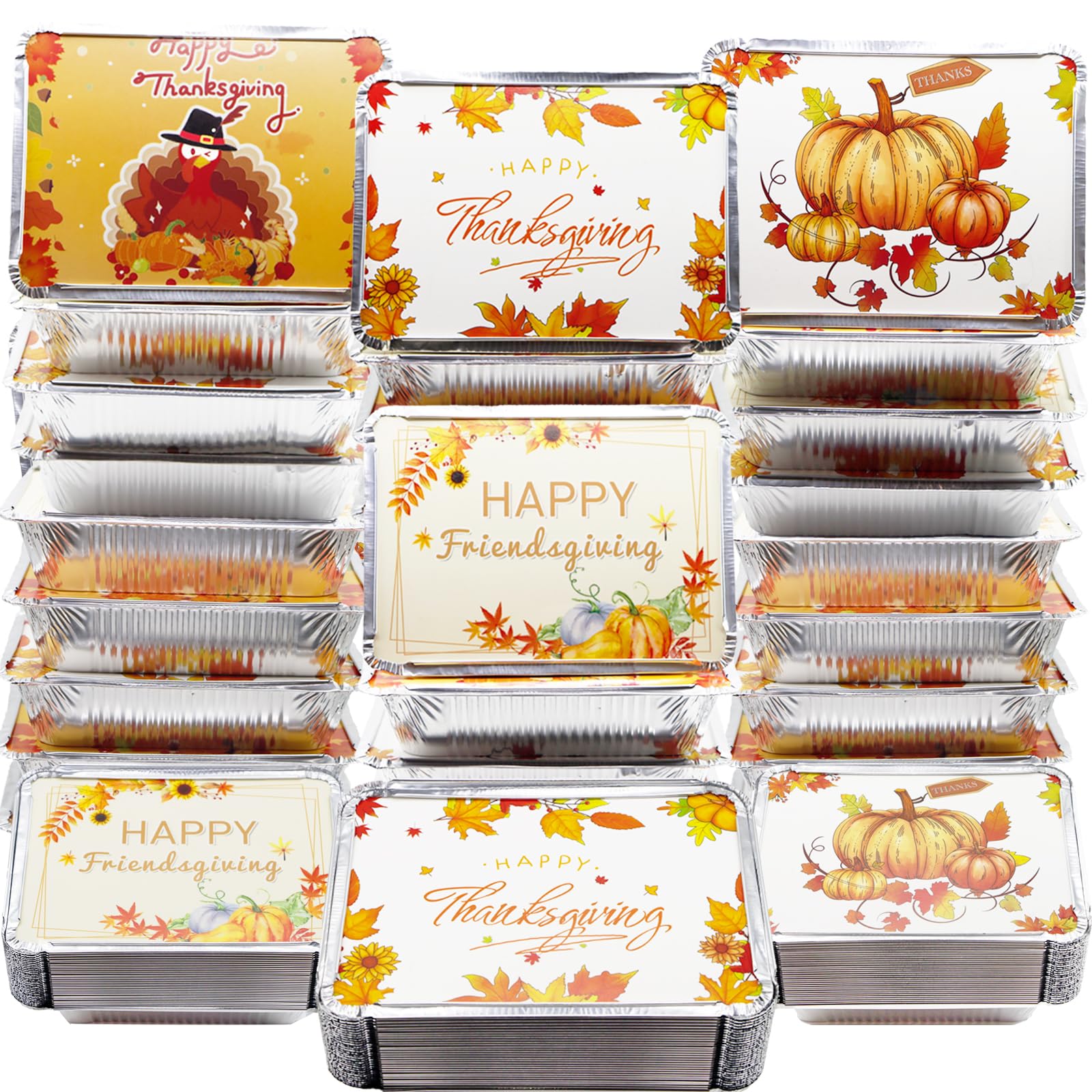 Decodinli 36 pcs Thanksgiving Leftover Containers with Lids, Thanksgiving Aluminum Food Containers, Fall themed Disposable Food Containers, Thanksgiving Tin Foil Containers for Leftovers, Treats