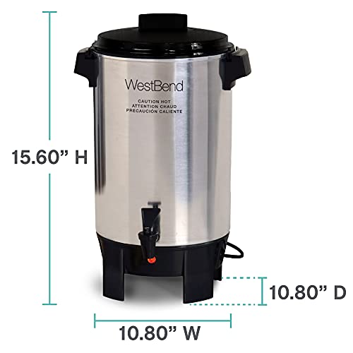 West Bend 58030 Coffee Urn Highly-Polished Aluminum Features Automatic Temperature Control with Fast Brewing and Easy Clean Up, 30-Cup, Silver