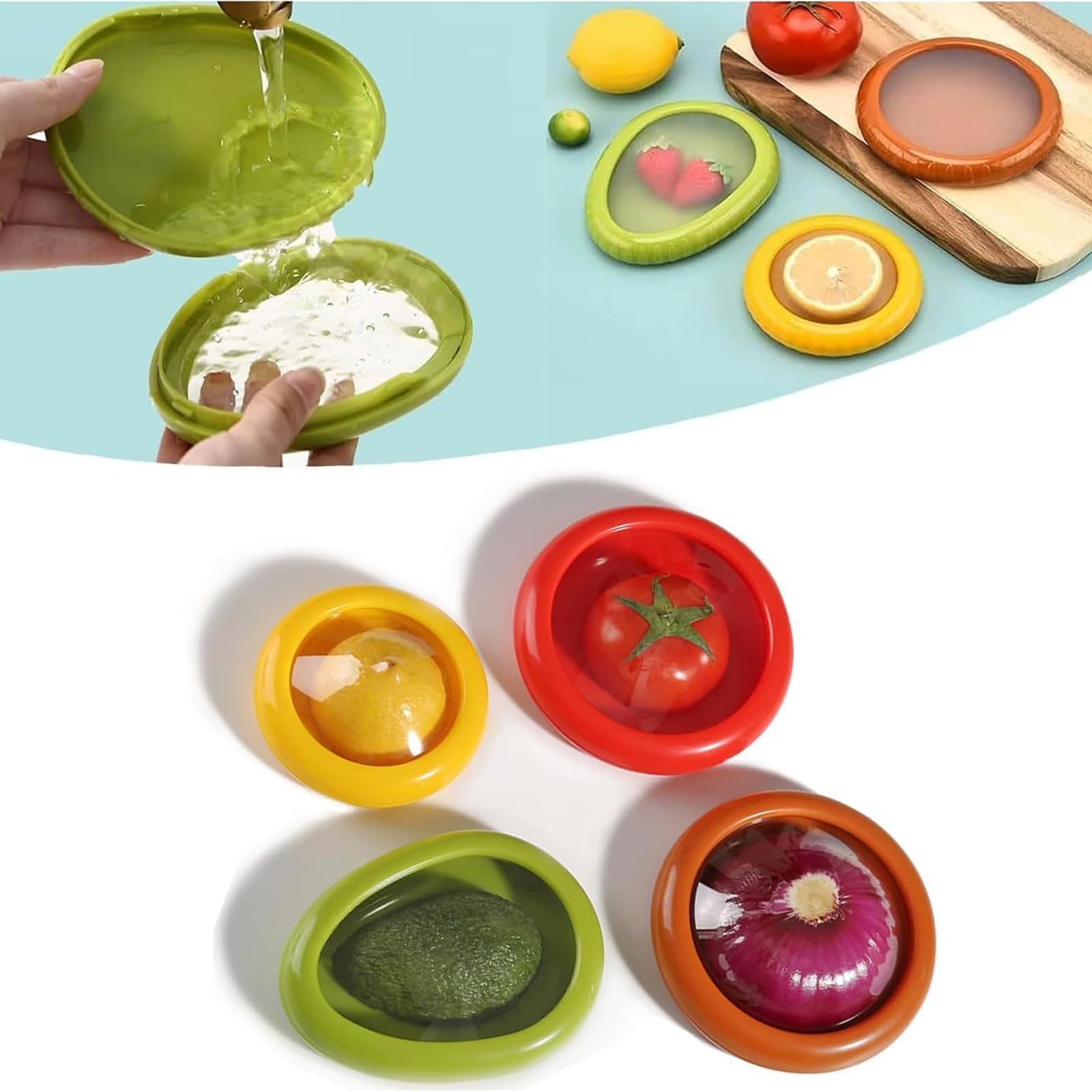 Goferlaa Fruit And Vegetable Anti-Oxidation Storage Box,Silicone Fruit Storage Box,Silicone Fruit and Vegetable Storage Containers Set for Fridge Keep Fresh(4 Pcs)