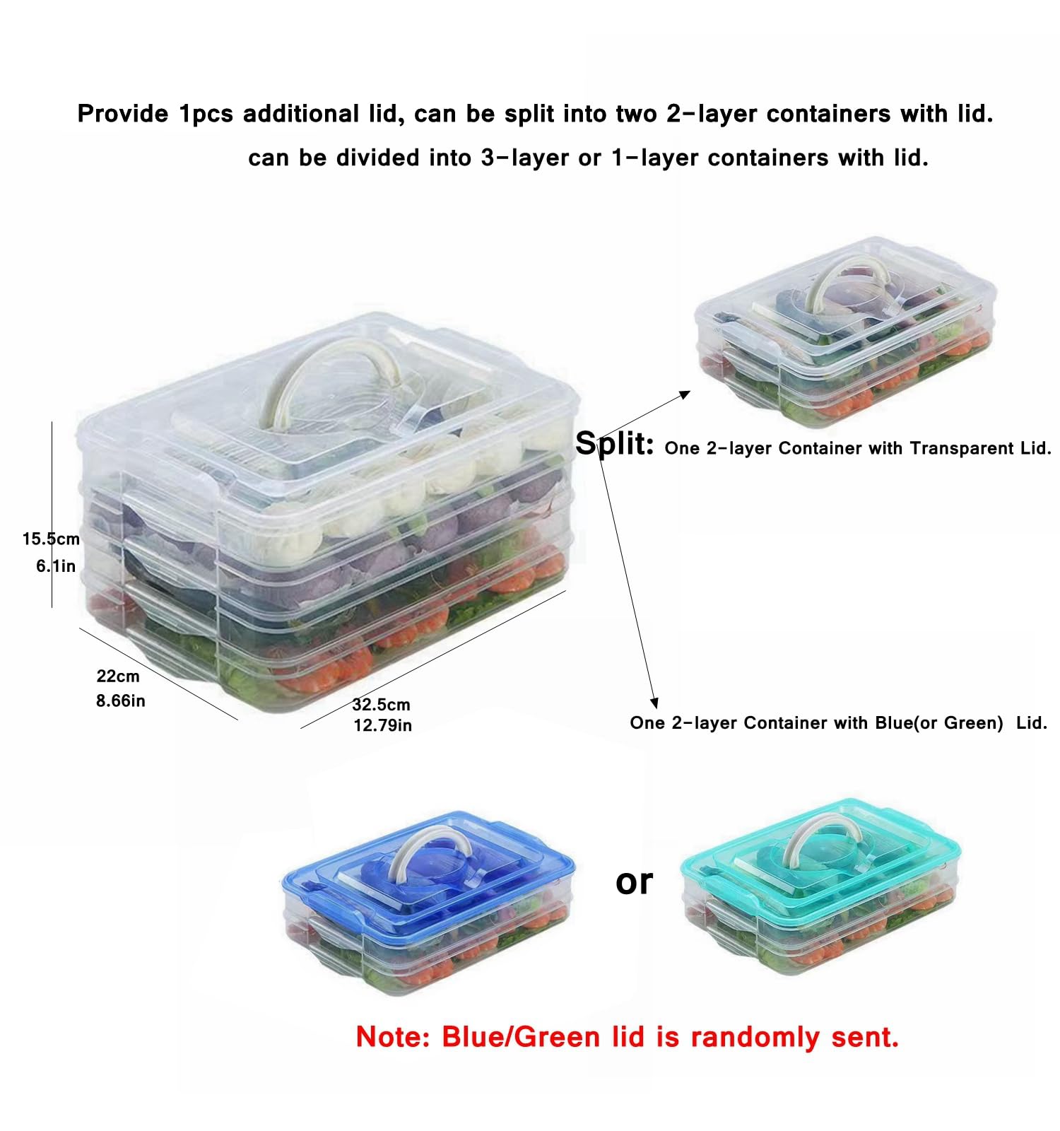 TIAN CHEN Food Refrigerator Storage Containers with 2 Lids, 4 Layer, Stackable Handheld Carrier for Snack, Cookie, Meat, Bacon, Charcuterie, BPA Free (Transparent 4 tier)