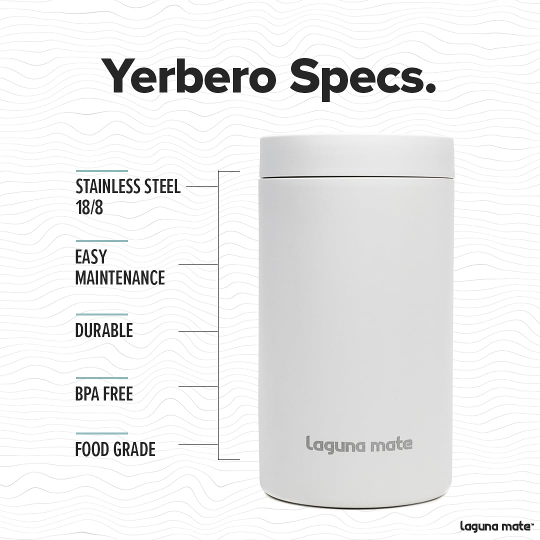 Laguna Mate Yerbero Yerba Mate Container with Easy to Open Twist Cap and Pour Spout - Container for Sugar and Coffee Dispenser - Yerbero Para Mate - Yerbera de Mate (White)