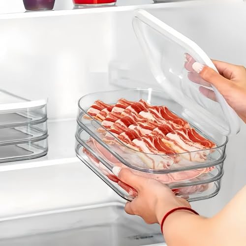 Sufeasdf Bacon Storage Container For Fridge,Deli Storage,Stackable Lunch Meat Storage,Ham And Cheese Container For Fridge-Cold Storage With Lid. (White B 8.8 * 6.3 * 3.4)