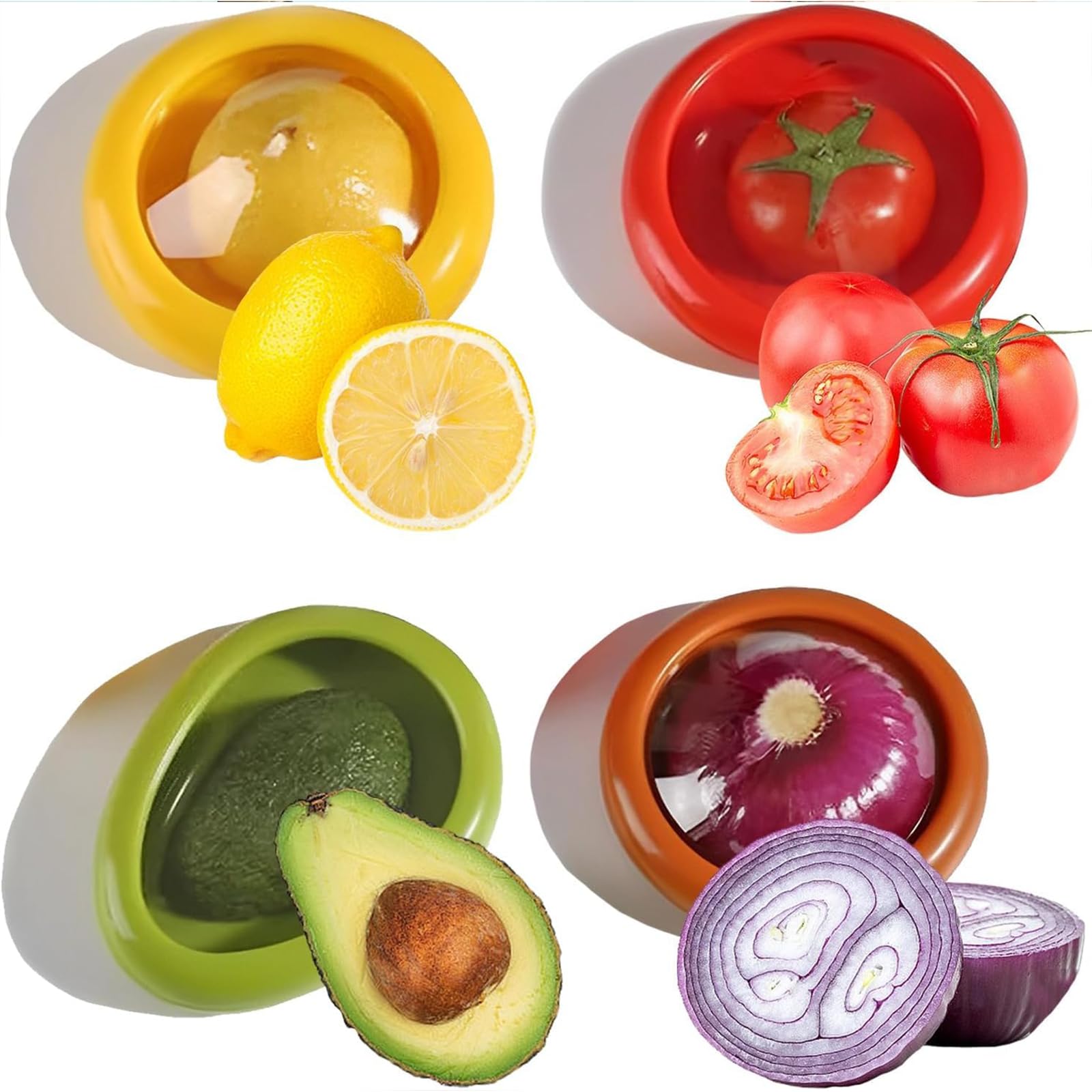 Goferlaa Fruit And Vegetable Anti-Oxidation Storage Box,Silicone Fruit Storage Box,Silicone Fruit and Vegetable Storage Containers Set for Fridge Keep Fresh(4 Pcs)