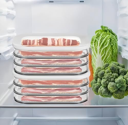 Sufeasdf Bacon Storage Container For Fridge,Deli Storage,Stackable Lunch Meat Storage,Ham And Cheese Container For Fridge-Cold Storage With Lid. (White B 8.8 * 6.3 * 3.4)