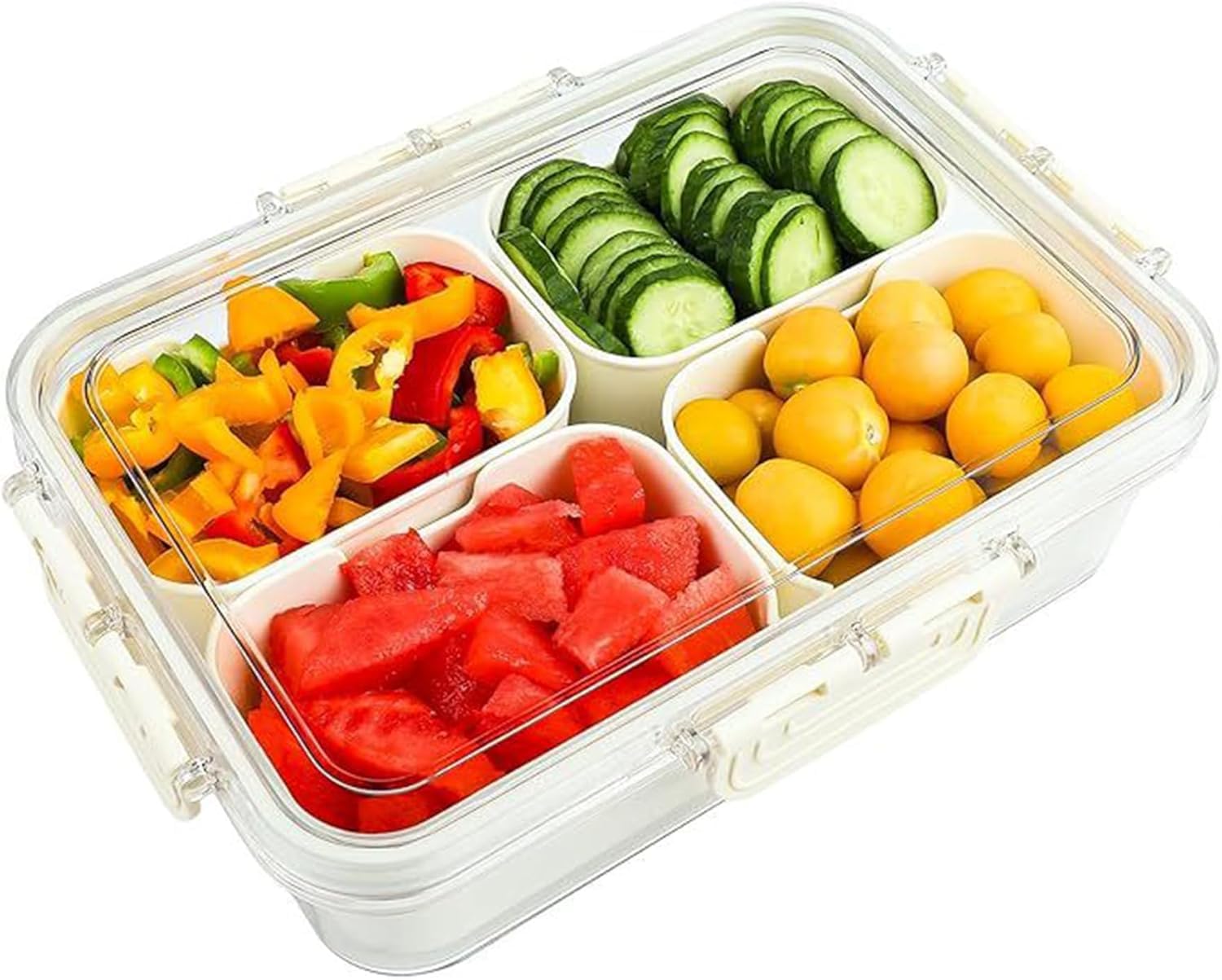 Capella Edge Snack Box - Divided Clear Serving Tray, 4 Compartments for Snacks, Fruits, Nuts, Candy - Portable for Parties, Picnics, Travel, and Entertaining
