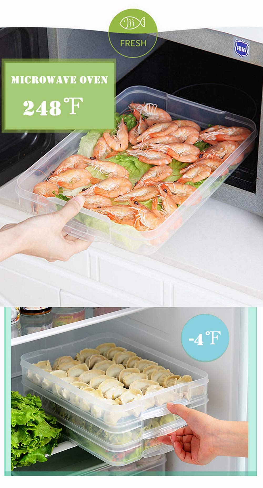 TIAN CHEN Food Refrigerator Storage Containers with 2 Lids, 4 Layer, Stackable Handheld Carrier for Snack, Cookie, Meat, Bacon, Charcuterie, BPA Free (Transparent 4 tier)