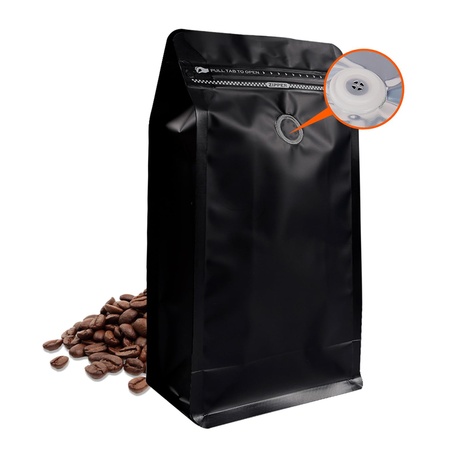 EIOFG Packaging Coffee Bags with Valve(8oz/ 0.5lb, 100PCS), High Barrier Flat Bottom Stand Up for Coffee Bean Storage, Heat Sealable Resealable Bags for Small Business Home, Store (Black)