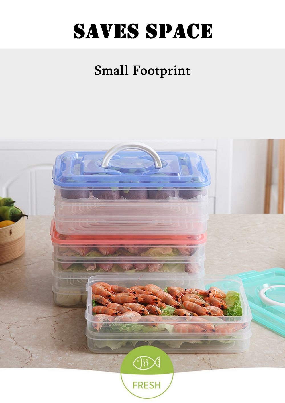 TIAN CHEN Food Refrigerator Storage Containers with 2 Lids, 4 Layer, Stackable Handheld Carrier for Snack, Cookie, Meat, Bacon, Charcuterie, BPA Free (Transparent 4 tier)
