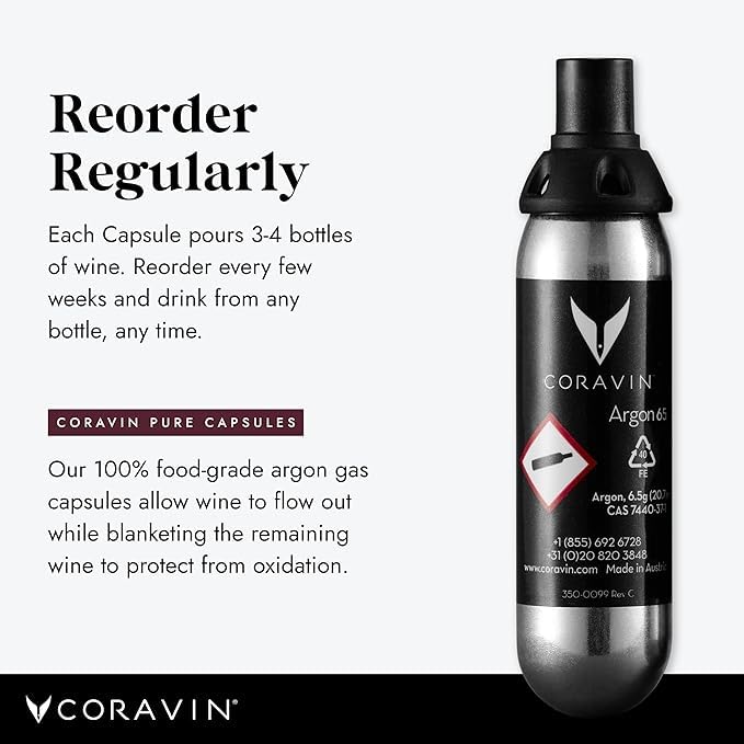 Coravin Pure Capsules - Argon Gas for Coravin Timeless and Coravin Pivot By-the-Glass Wine Saver Systems - Pack of 6