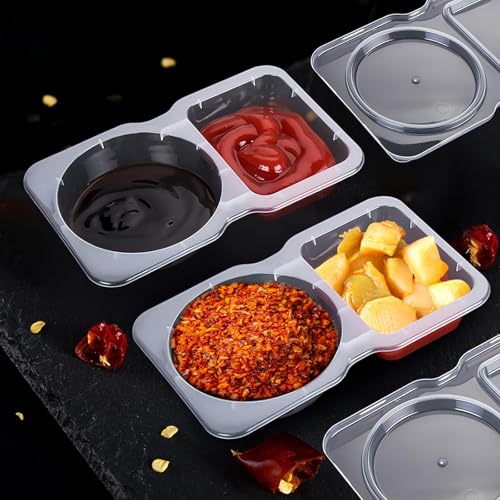 30PCS Double Compartment Condiment Containers with Lids, Portable Reusable Sauce Container Dressing Containers with Lids for Dip, Condiment, Sauce, Sampling and Travel Snacks