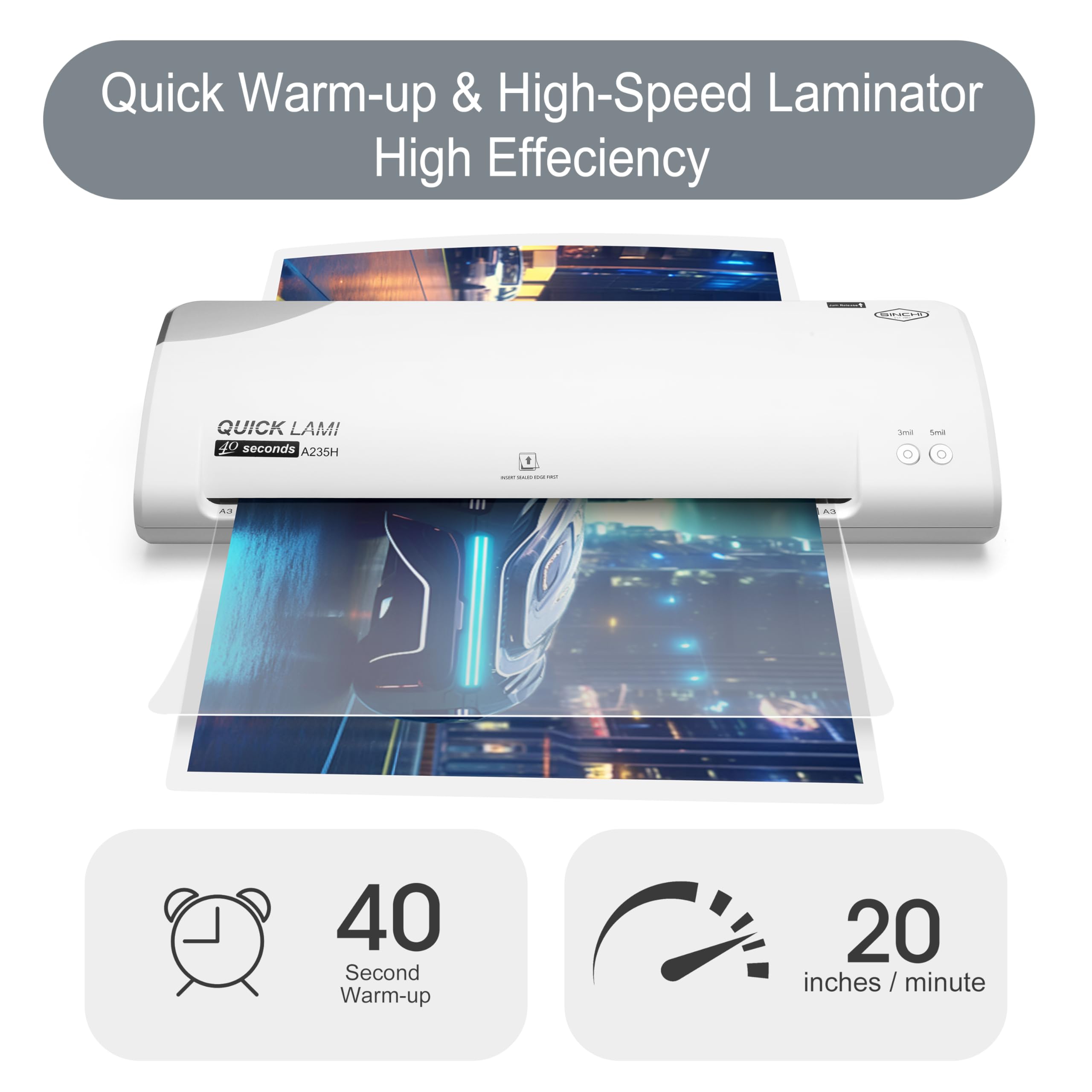 SINCHI 40-Second Warm-up, High Speed, 13-inch Laminating Machine for Business/Office/School/Home, Never Jam Thermal Laminator Machine with Laminating Sheets Starter Kit