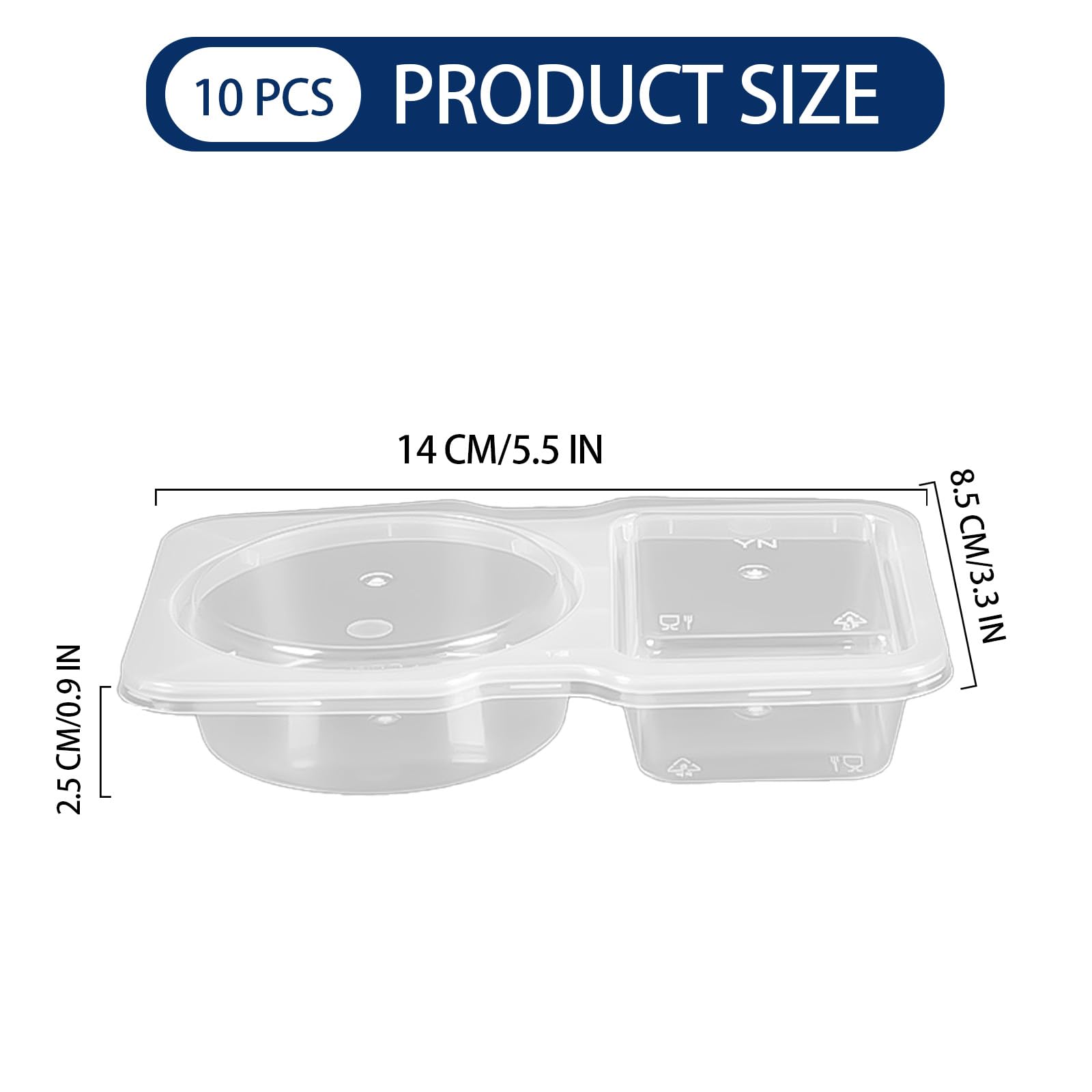 cheshjulv 10 PCS Double Compartment Condiment Containers with Lids - Portable and Reusable Snack Containers for Keeping Your Sauces Fresh and Organized