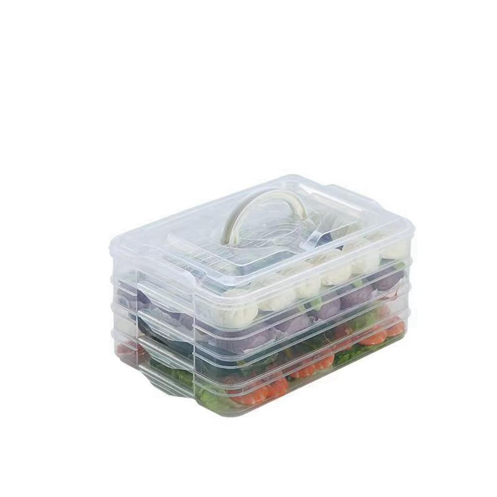TIAN CHEN Food Refrigerator Storage Containers with 2 Lids, 4 Layer, Stackable Handheld Carrier for Snack, Cookie, Meat, Bacon, Charcuterie, BPA Free (Transparent 4 tier)