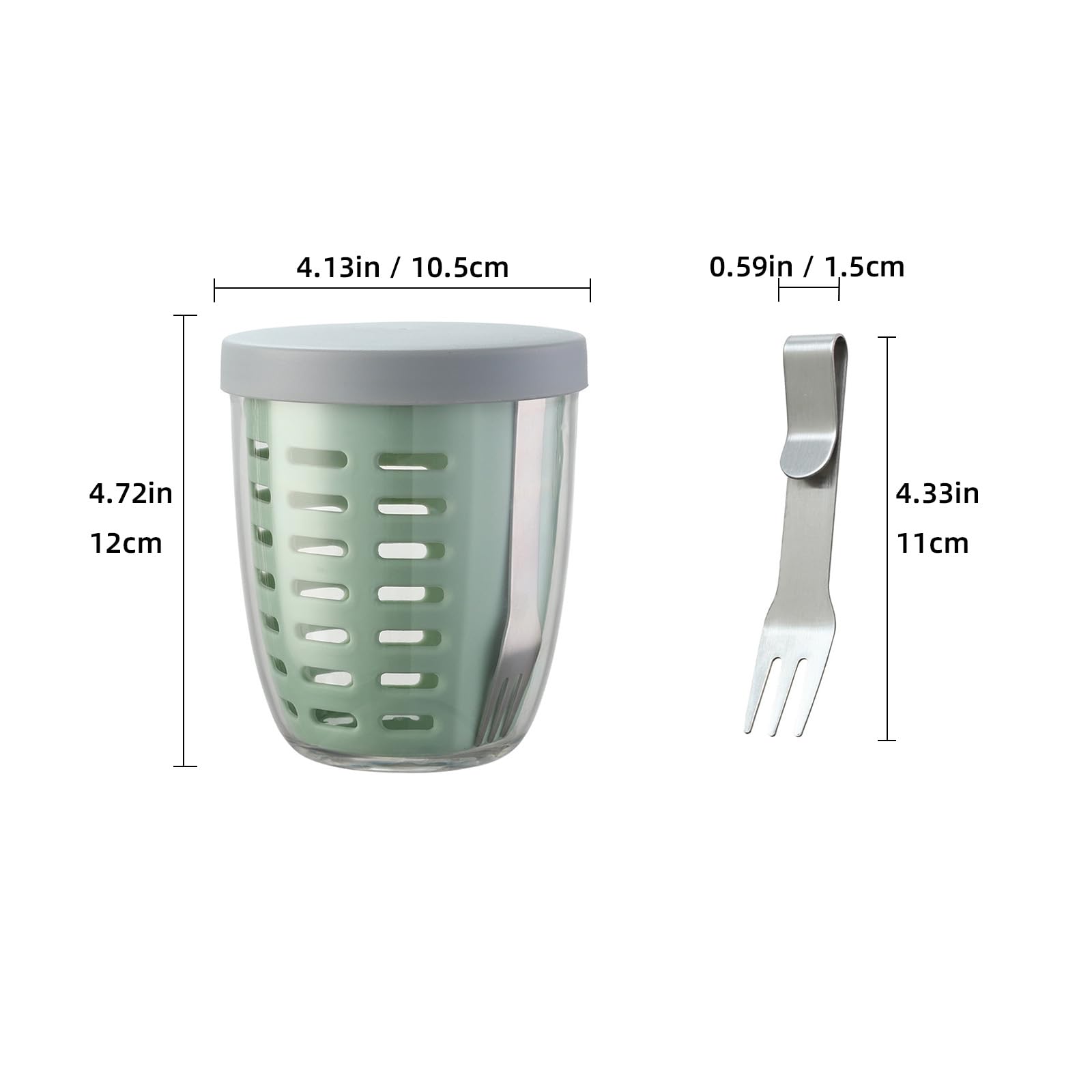 SENARYE Fruit Salad Container, Fruit Cups with Lid, Removable Colander, and Fork, 20oz Fruit and Veggie Storage Containers with Portable, BPA Free, Leak-proof, Easy to Clean, and Reusable (Green)