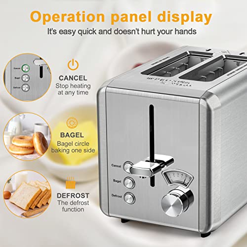 Toasters 2 Slice Best Rated Prime, whall Stainless Steel,Bagel Toaster - 6 Bread Shade Settings,Bagel/Defrost/Cancel Function,1.5in Wide Slots,Removable Crumb Tray,for Various Bread Types (850W)