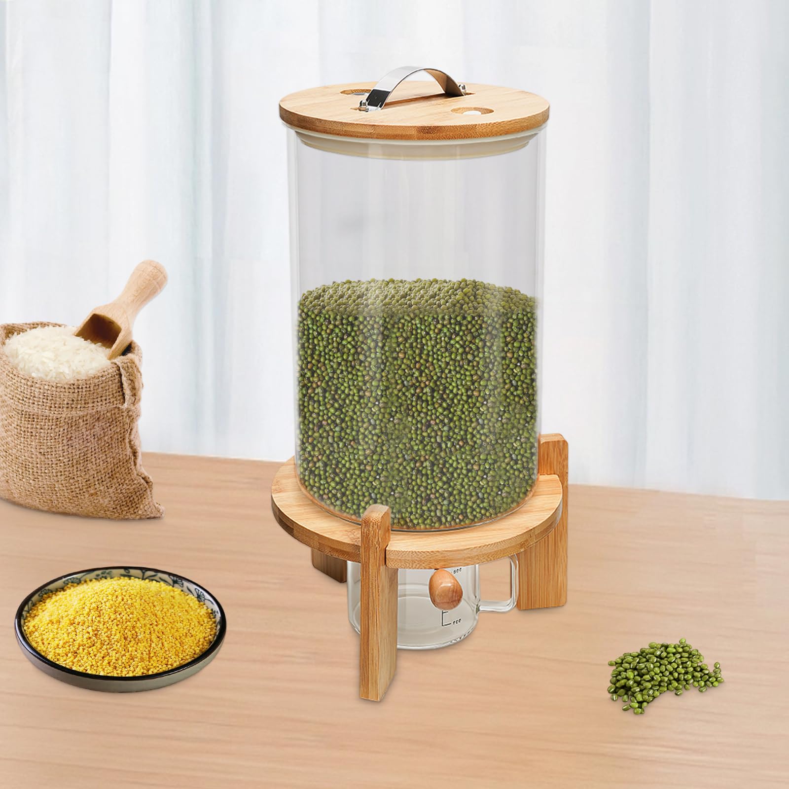 Miscellaneous Food Storage Tanks, Dry Food Dispenser with Control Glass, Airtight Food Grain Storage Container Rice Dispenser Creative Glass Food Storge Container for Kitchen Pantry Store (7.5L)