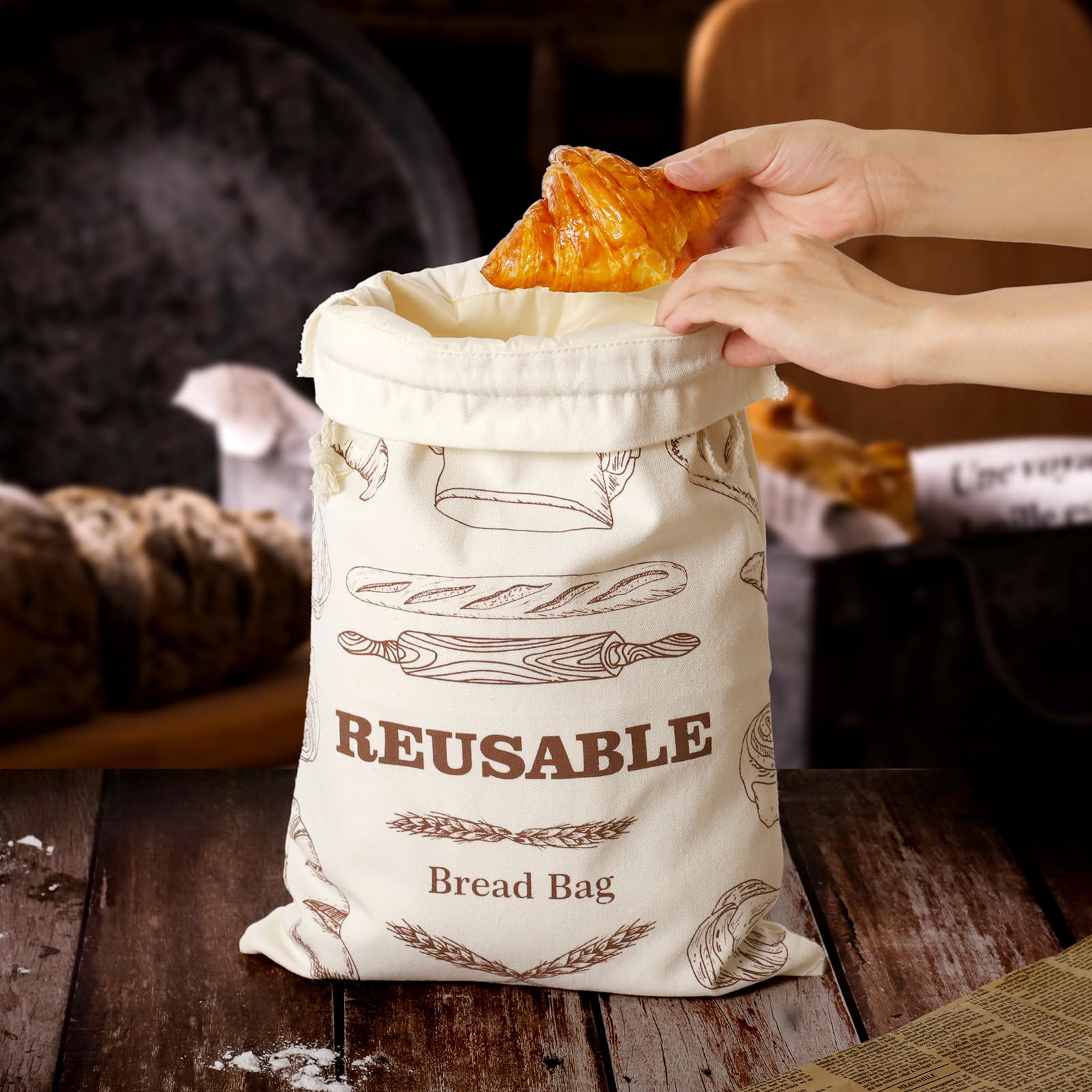 Bread Bags for Homemade Bread, 2 Pack Reusable Bread Bags, Linen Bread Bag with Plastic Liner for Sourdough & Bread Storage