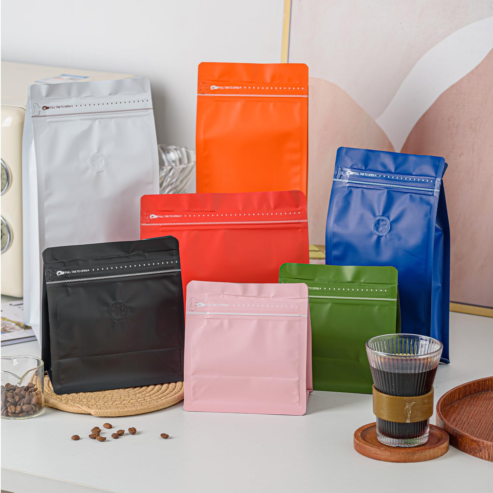 Roppolo 50 Pcs 0.5lb Balck Sqaure Coffee Bean Bags with Valve, Easy Tear Open & Repeating Sealed Zipper, Heat-Seal Stand Up & Flat Bottom Coffee Bag, 8oz Capacity 7.6.1x6.5 Inch