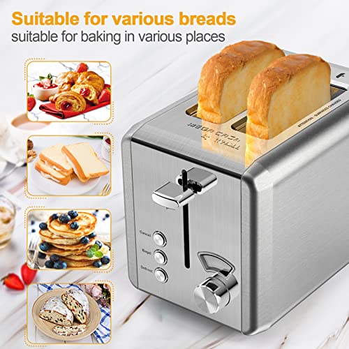 Toasters 2 Slice Best Rated Prime, whall Stainless Steel,Bagel Toaster - 6 Bread Shade Settings,Bagel/Defrost/Cancel Function,1.5in Wide Slots,Removable Crumb Tray,for Various Bread Types (850W)