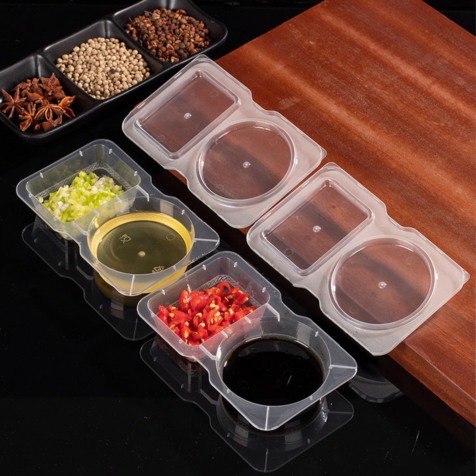 cheshjulv 10 PCS Double Compartment Condiment Containers with Lids - Portable and Reusable Snack Containers for Keeping Your Sauces Fresh and Organized