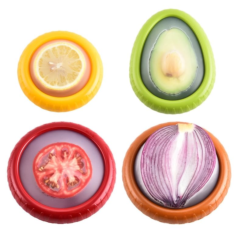 WinGetor 4pcs Silicone Fruit Storage Box, Upgrated Silicone Fruit Storage Containers, Reusable Fruit Vegetable Containers for Fridge Keep Fresh, for Lemons,Potatoes,Tomatos, Avocado