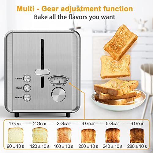 Toasters 2 Slice Best Rated Prime, whall Stainless Steel,Bagel Toaster - 6 Bread Shade Settings,Bagel/Defrost/Cancel Function,1.5in Wide Slots,Removable Crumb Tray,for Various Bread Types (850W)