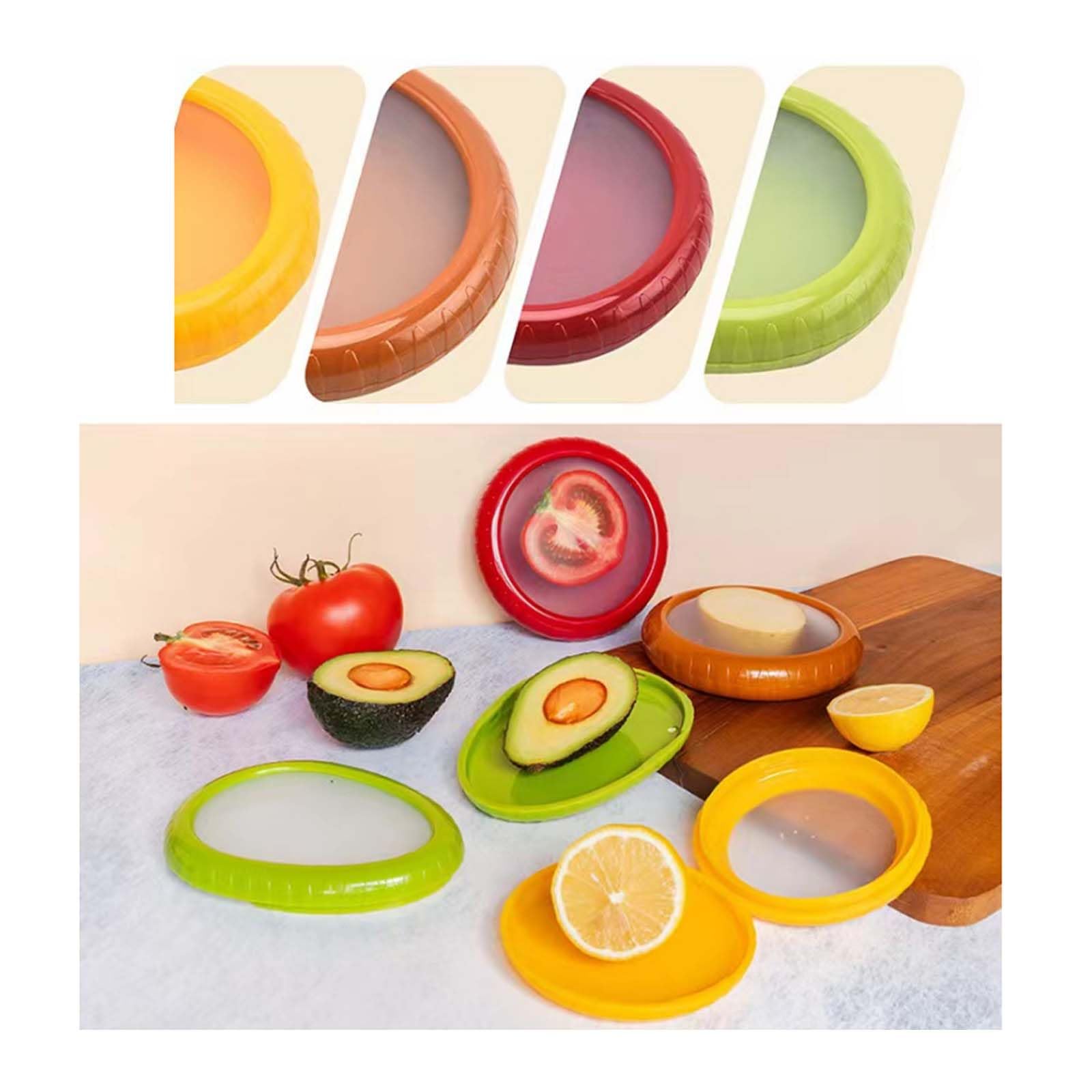 WinGetor 4pcs Silicone Fruit Storage Box, Upgrated Silicone Fruit Storage Containers, Reusable Fruit Vegetable Containers for Fridge Keep Fresh, for Lemons,Potatoes,Tomatos, Avocado