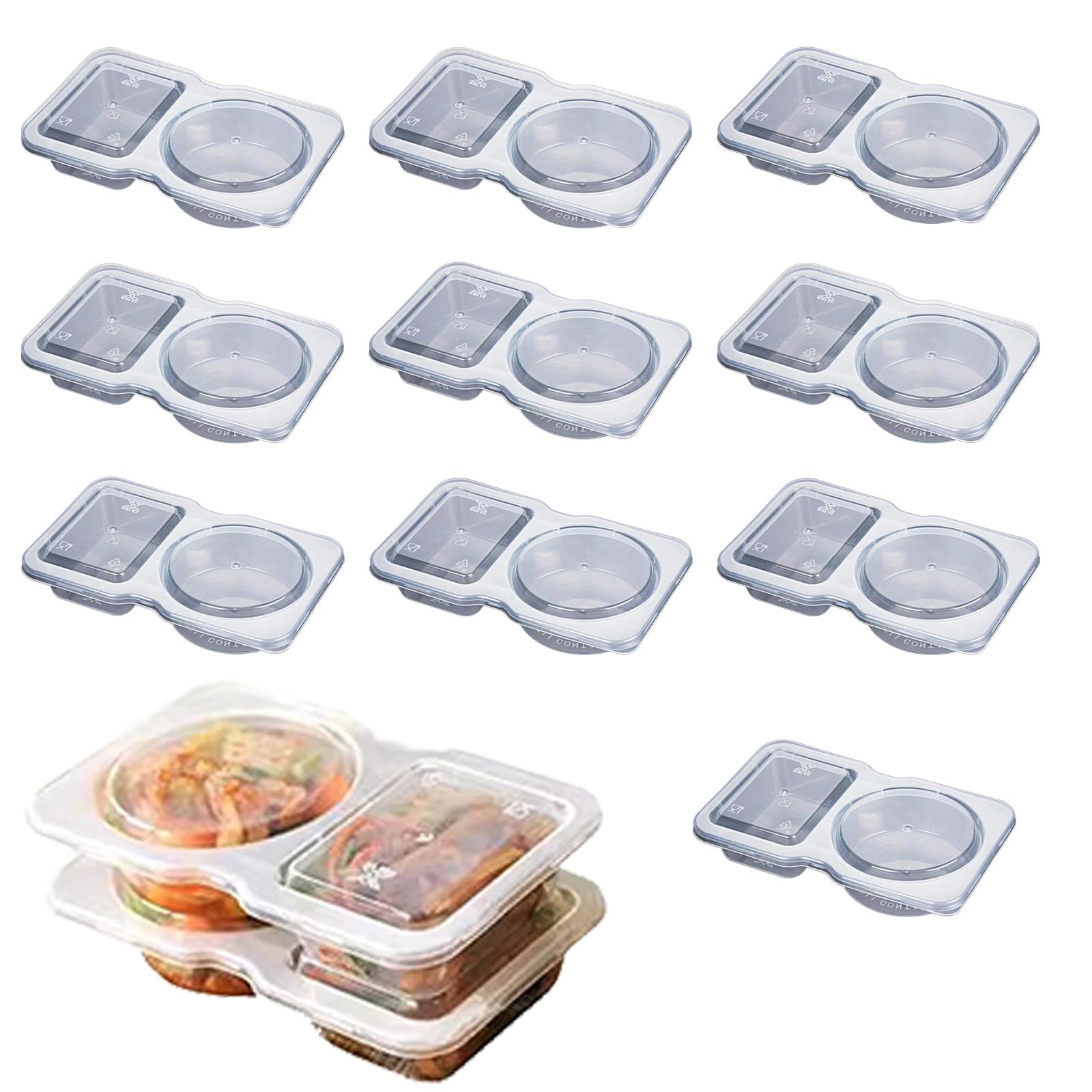 cheshjulv 10 PCS Double Compartment Condiment Containers with Lids - Portable and Reusable Snack Containers for Keeping Your Sauces Fresh and Organized