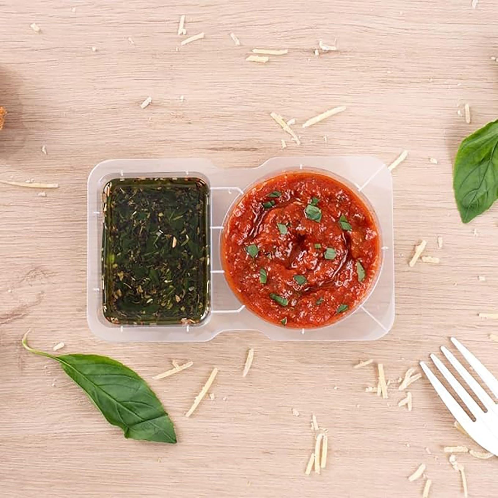 5/15/25/35PCS Double Compartment Condiment Container, Plastic Condiment Containers,Double Compartment, 2 Compartment, with Lids, Reusable Snack Container for Condiments or Dips (5)