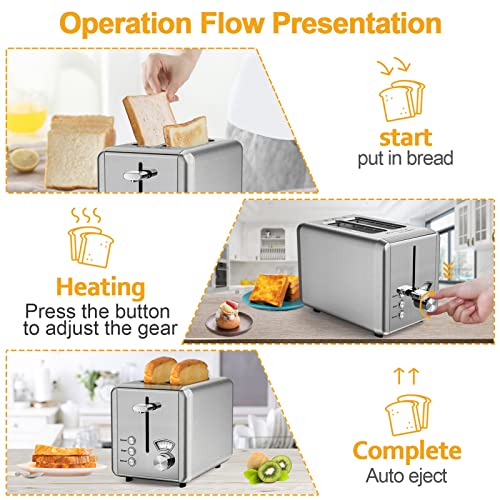 Toasters 2 Slice Best Rated Prime, whall Stainless Steel,Bagel Toaster - 6 Bread Shade Settings,Bagel/Defrost/Cancel Function,1.5in Wide Slots,Removable Crumb Tray,for Various Bread Types (850W)
