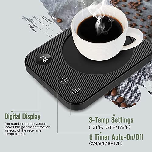 Coffee Warmer for Desk with 3-Temp Settings, Beverage Mug Warmer with Auto On/Off, Coffee Mug Warmer with Auto-Off Timer, Electric Coffee Cup Warmer with Led Digital Display, Warm Gift for Your Love