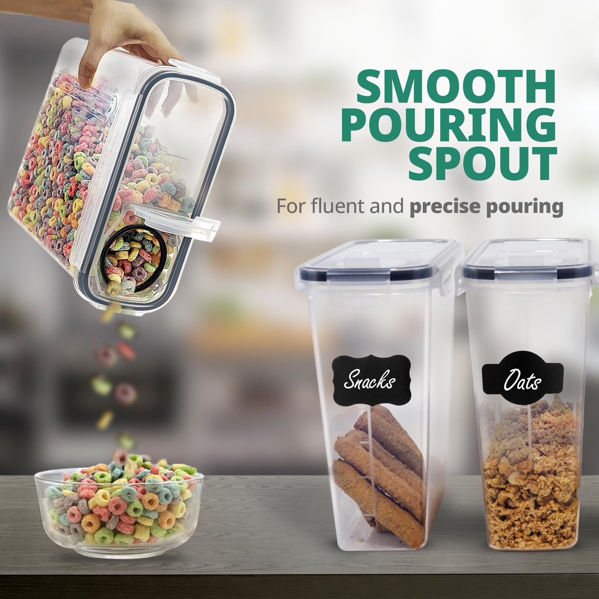 SirContainers Cereal Containers Storage - 4 Pack Airtight Food Storage Containers Large Cereal Dispenser 4 Liter Plastic Storage Containers with Lids