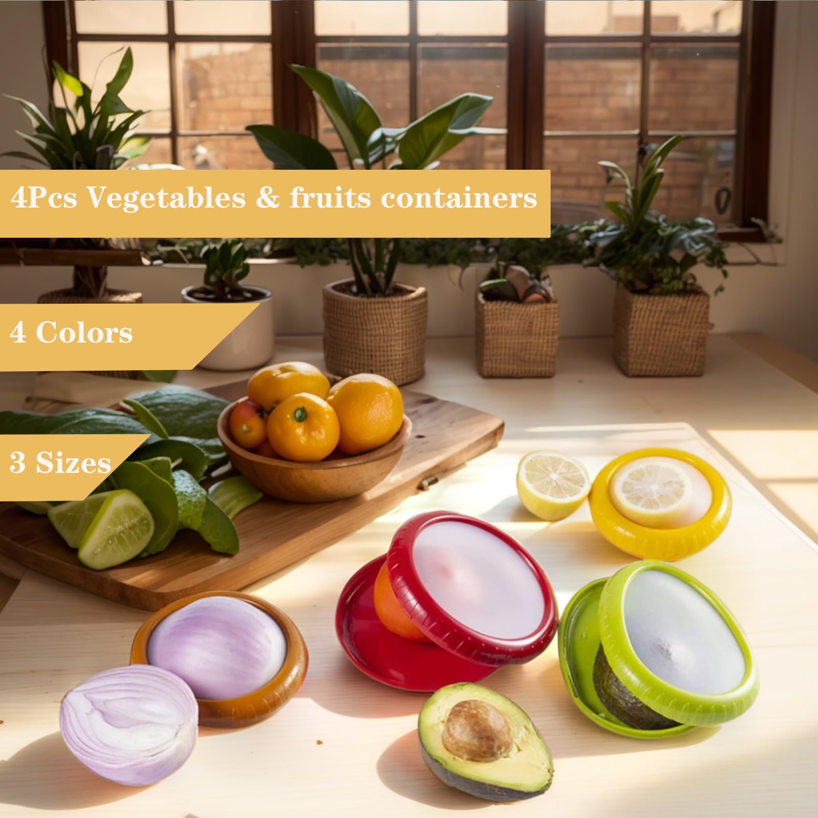 WREAGD Reusable Fruit Vegetable Storage Box Container with Lids for Fridge (Set of 4)