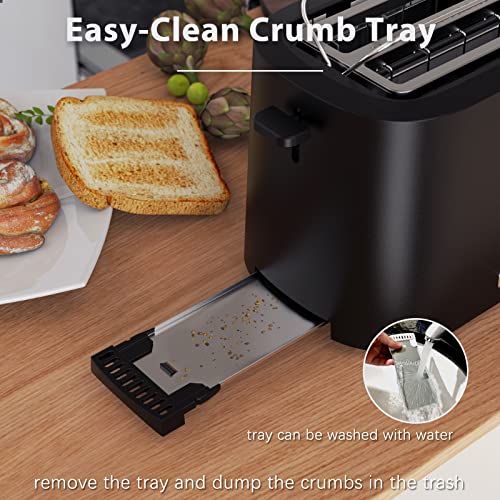 Anfilank Toaster 2 Slice, Wide Slots with Warming Rack, Cancel, Bagel, Defrost Function, 6-Shade Settings, Removable Crumb Tray and High Lift Lever Classic Bread Toaster, 900W BPA free(Black)