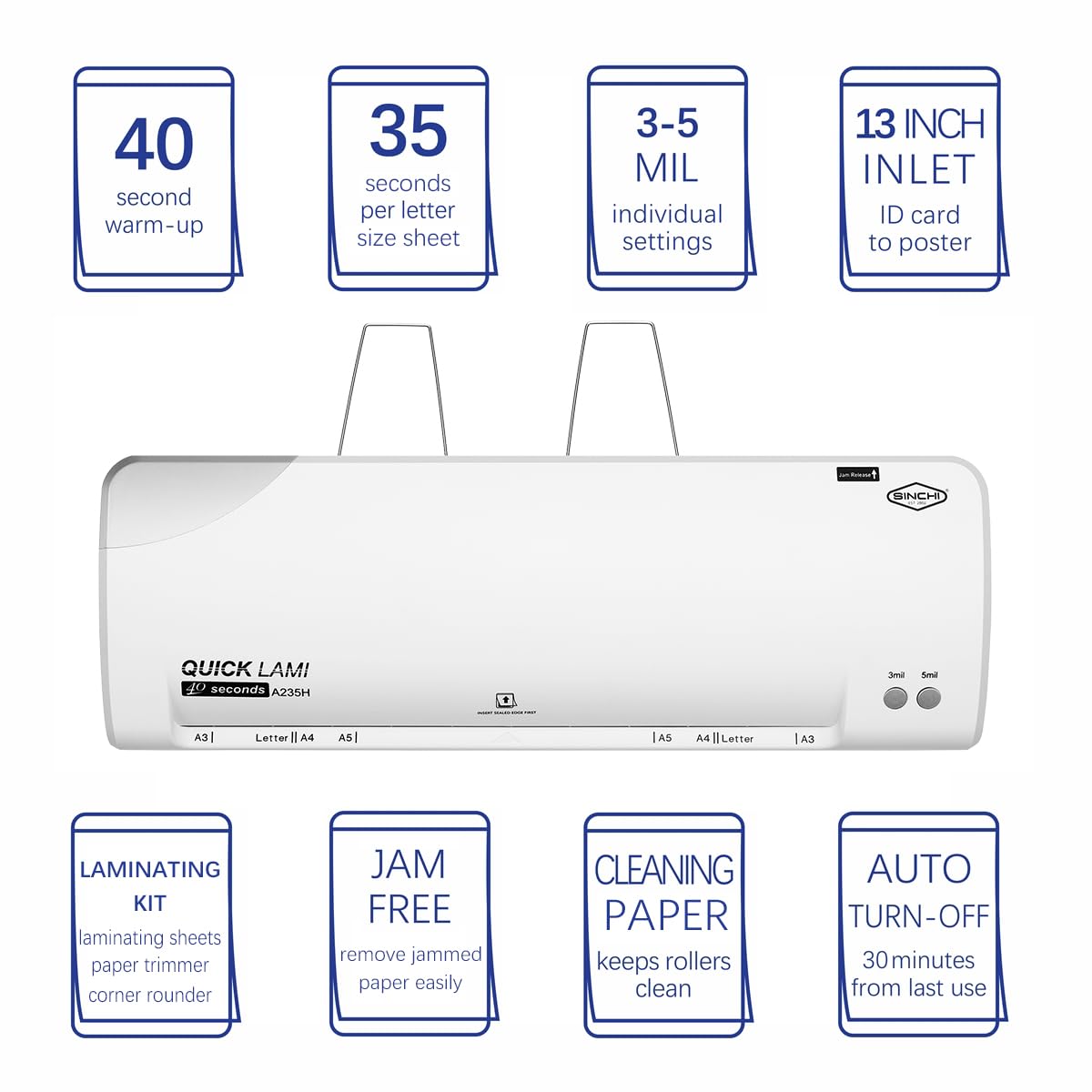 SINCHI 40-Second Warm-up, High Speed, 13-inch Laminating Machine for Business/Office/School/Home, Never Jam Thermal Laminator Machine with Laminating Sheets Starter Kit