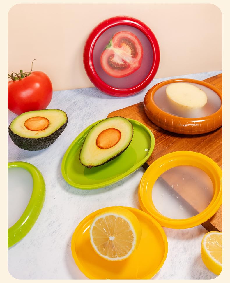 WinGetor 4pcs Silicone Fruit Storage Box, Upgrated Silicone Fruit Storage Containers, Reusable Fruit Vegetable Containers for Fridge Keep Fresh, for Lemons,Potatoes,Tomatos, Avocado