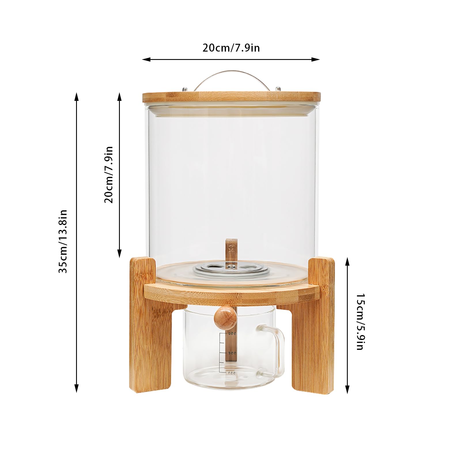 JUOPTGJ Cereal Storage Dispenser,Rice/Grain Dry Food Glass Container, Beans Storage Glass Tank With Valve,Home Flour Cereal Container with Bamboo Stand