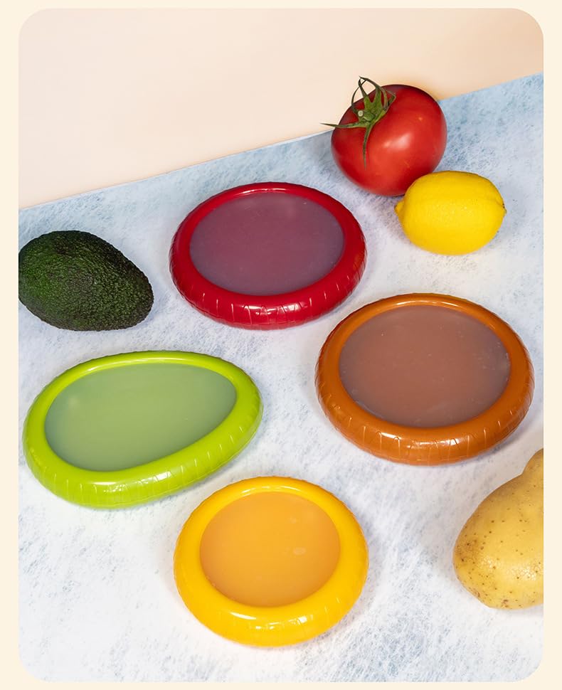 WinGetor 4pcs Silicone Fruit Storage Box, Upgrated Silicone Fruit Storage Containers, Reusable Fruit Vegetable Containers for Fridge Keep Fresh, for Lemons,Potatoes,Tomatos, Avocado
