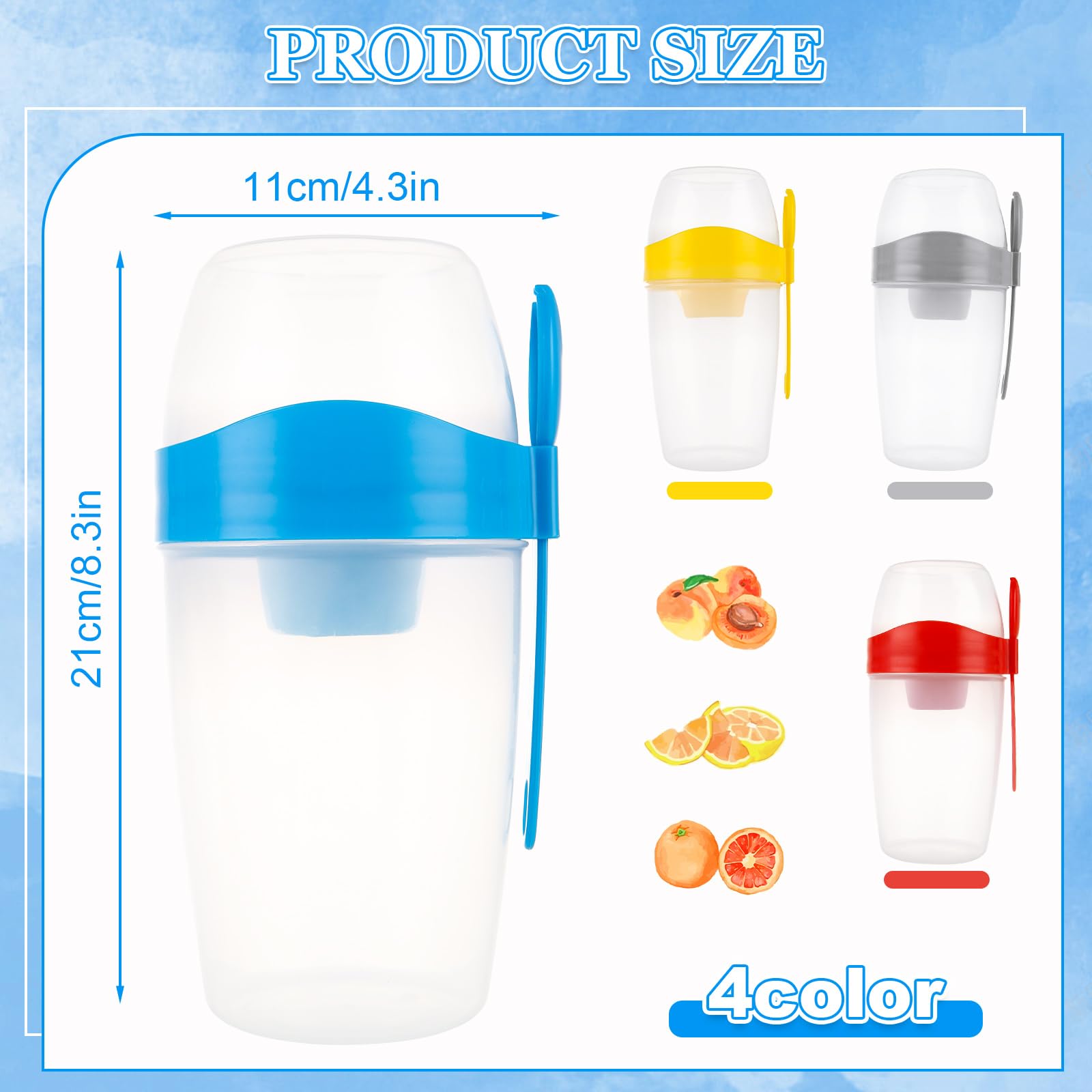 LDXDRU 4Pcs Yogurt Parfait Cups with Lids, Overnight Oats Containers with Lid and Spoon, Reusable Yogurt Containers, Breakfast On the Go Cups for Milk Snack Fruit, Large 37oz