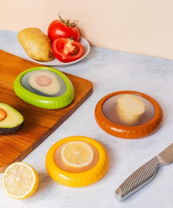 WinGetor 4pcs Silicone Fruit Storage Box, Upgrated Silicone Fruit Storage Containers, Reusable Fruit Vegetable Containers for Fridge Keep Fresh, for Lemons,Potatoes,Tomatos, Avocado