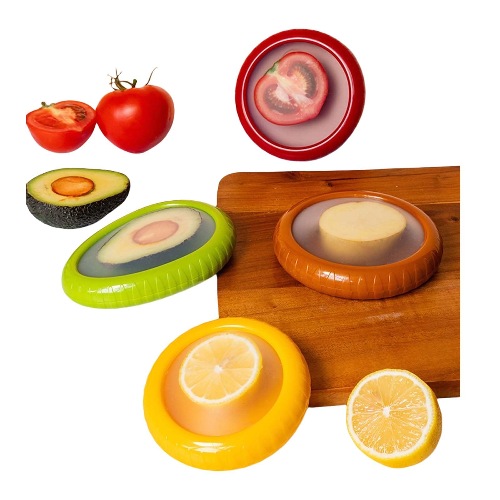 WinGetor 4pcs Silicone Fruit Storage Box, Upgrated Silicone Fruit Storage Containers, Reusable Fruit Vegetable Containers for Fridge Keep Fresh, for Lemons,Potatoes,Tomatos, Avocado
