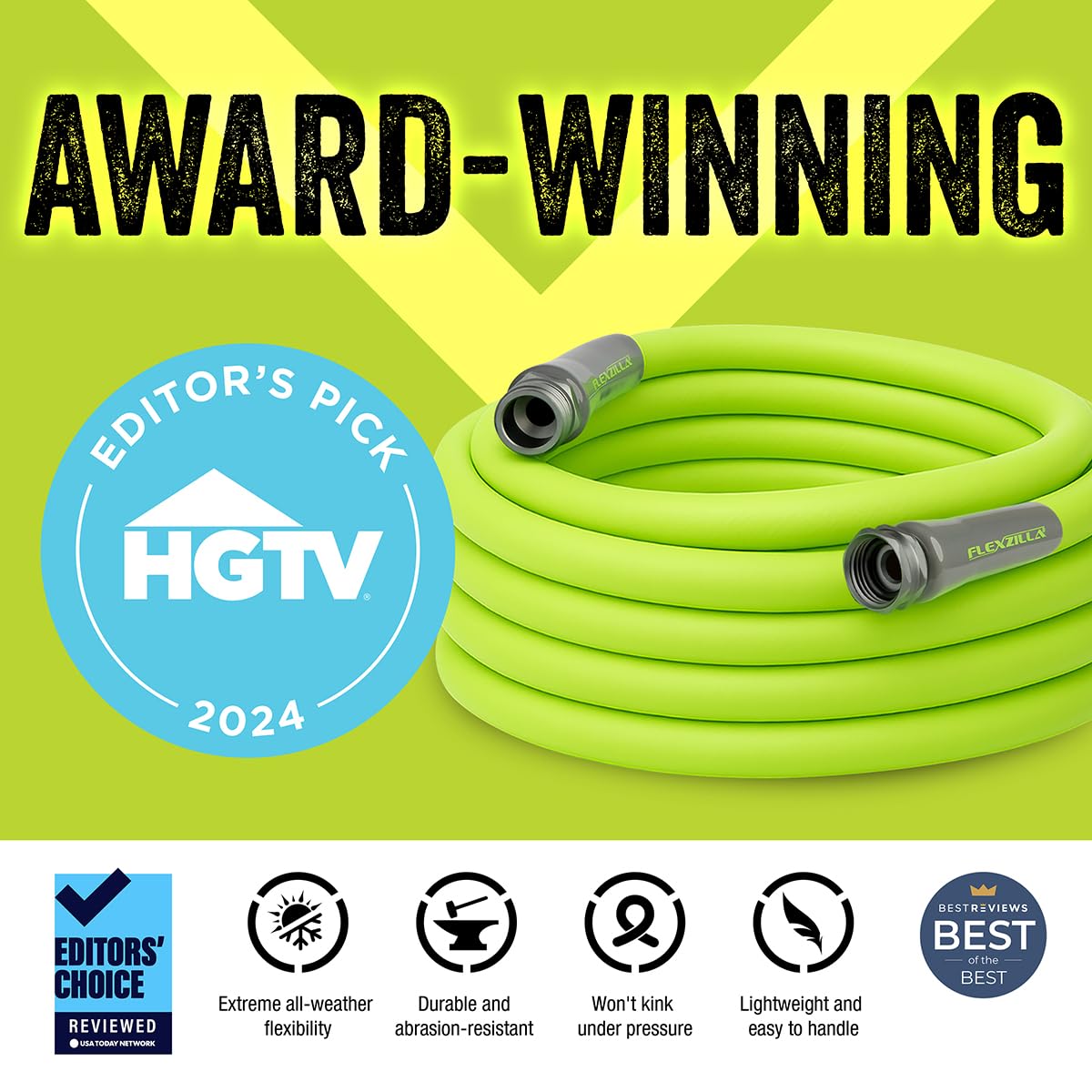 Flexzilla Garden Hose 5/8 in. x 100 ft., Heavy Duty, Lightweight, Drinking Water Safe, ZillaGreen - HFZG5100YW-E