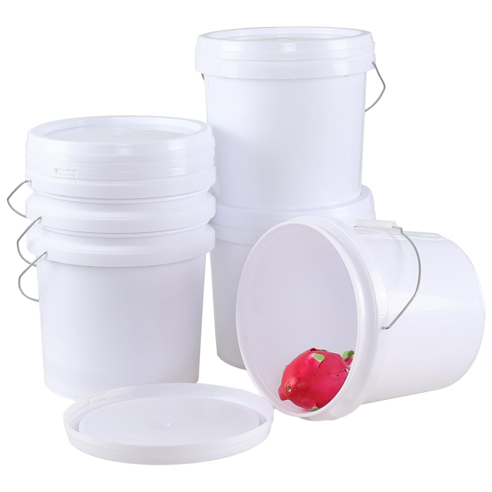 Farmoon 6 Packs 4 Gallon Food Grade Sealable Bucket, White Round Bucket With Lid